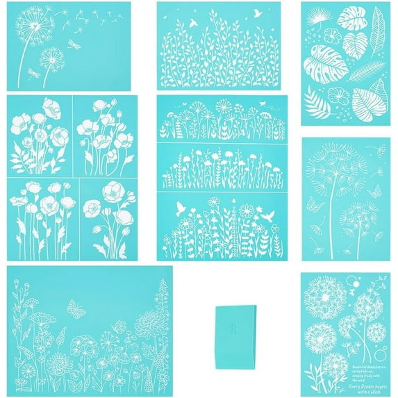 8pcs Self-Adhesive Silk Screen Printing Stencil Dandelion Wildflower ...