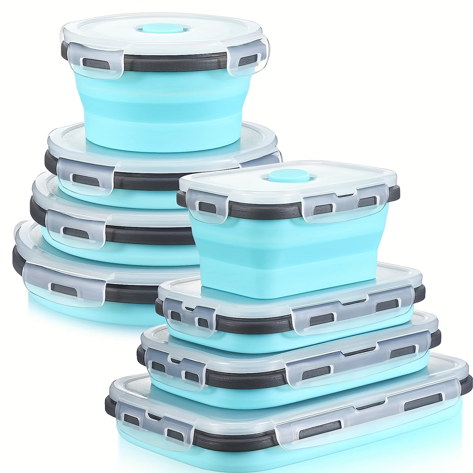 8pcs Set Foldable Food Storage Containers - Silicone Lunch Box With ...