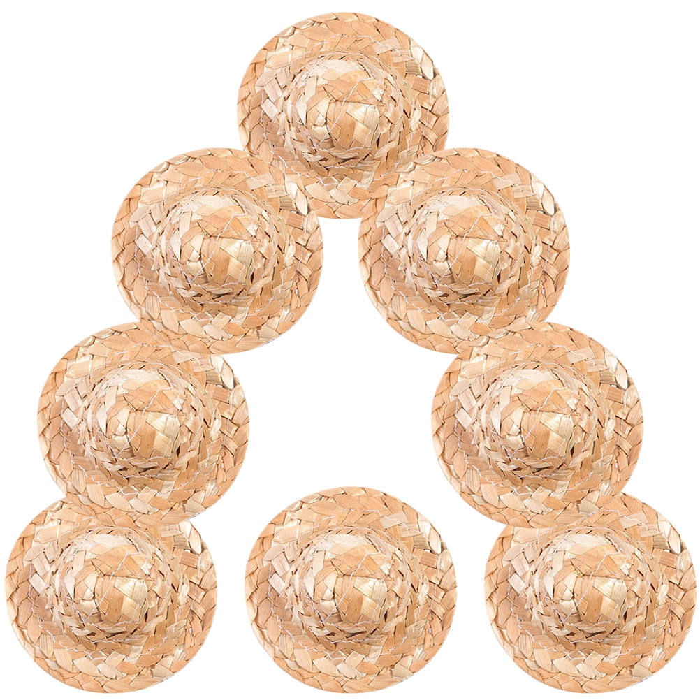 8pcs Small Straw Hats Miniature Knitting Hat Mini Straw Top-Hat for DIY ...