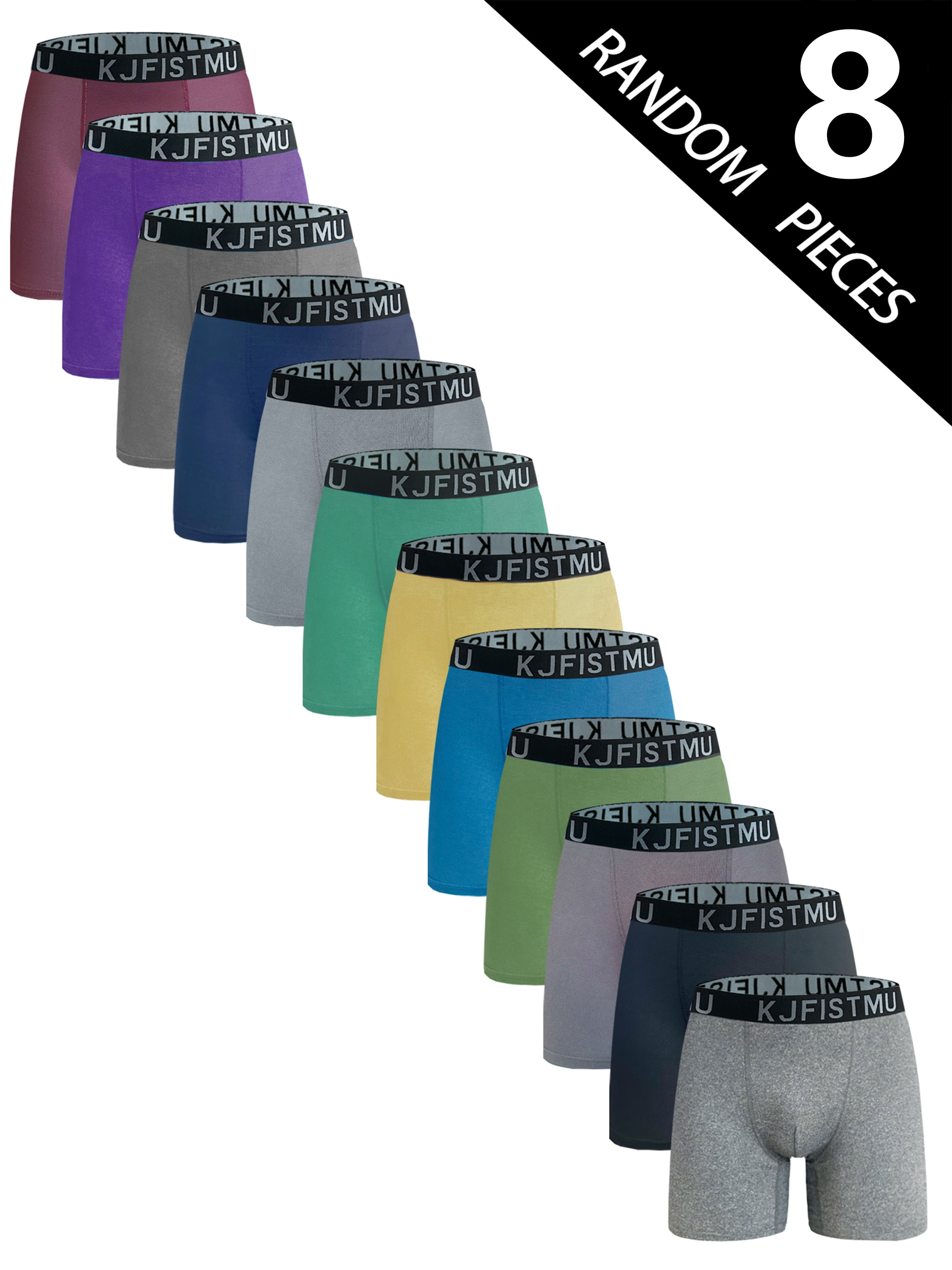 8pcs Solid Color Simple Men's Boxer Briefs - Elastic, Breathable, Soft ...