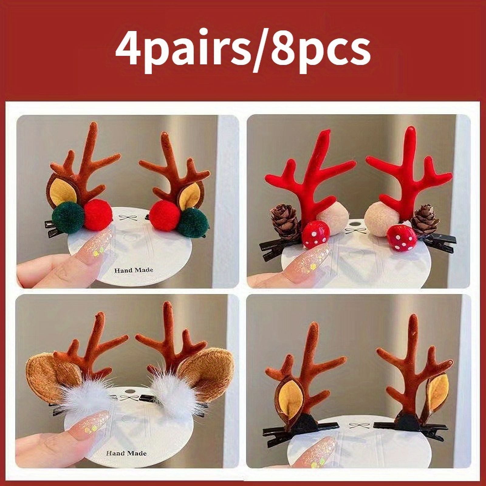 8pcs Sparkling Reindeer antler Headbands with Plush Balls - Soft ...