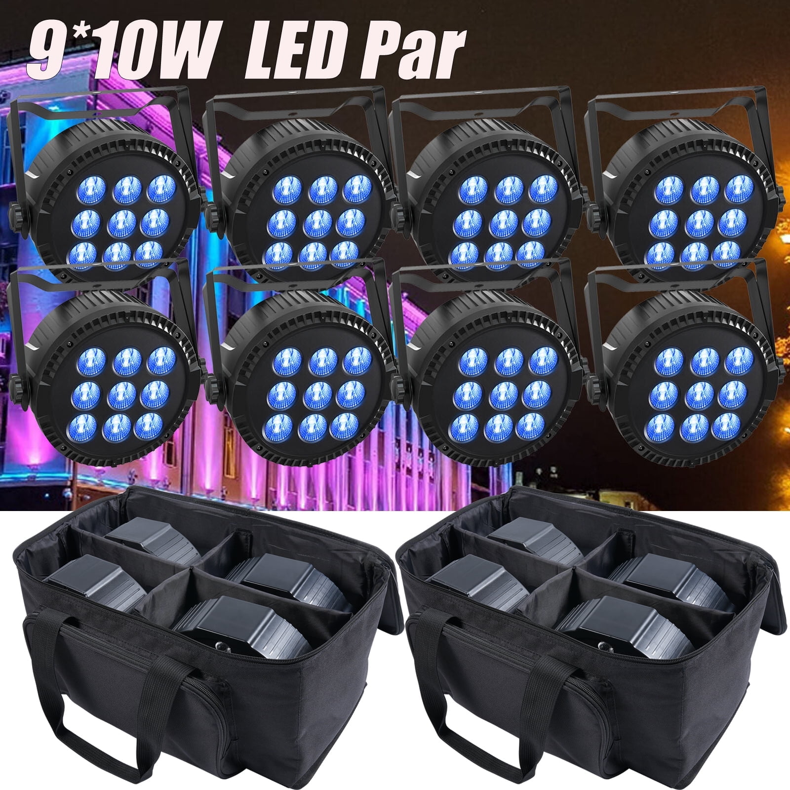 8pcs Stage Lights, 9 LED RGBW Par Lights with 2pcs Bag DJ Stage Lighting by Sound Activated and ...