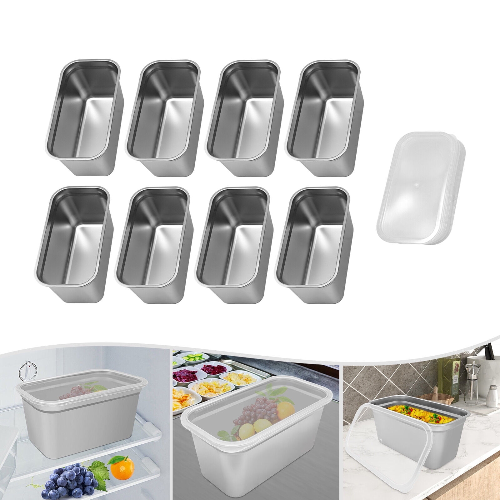 8pcs Stainless Steel Food Storage Containers W/Lid Fruits Beans Meats ...