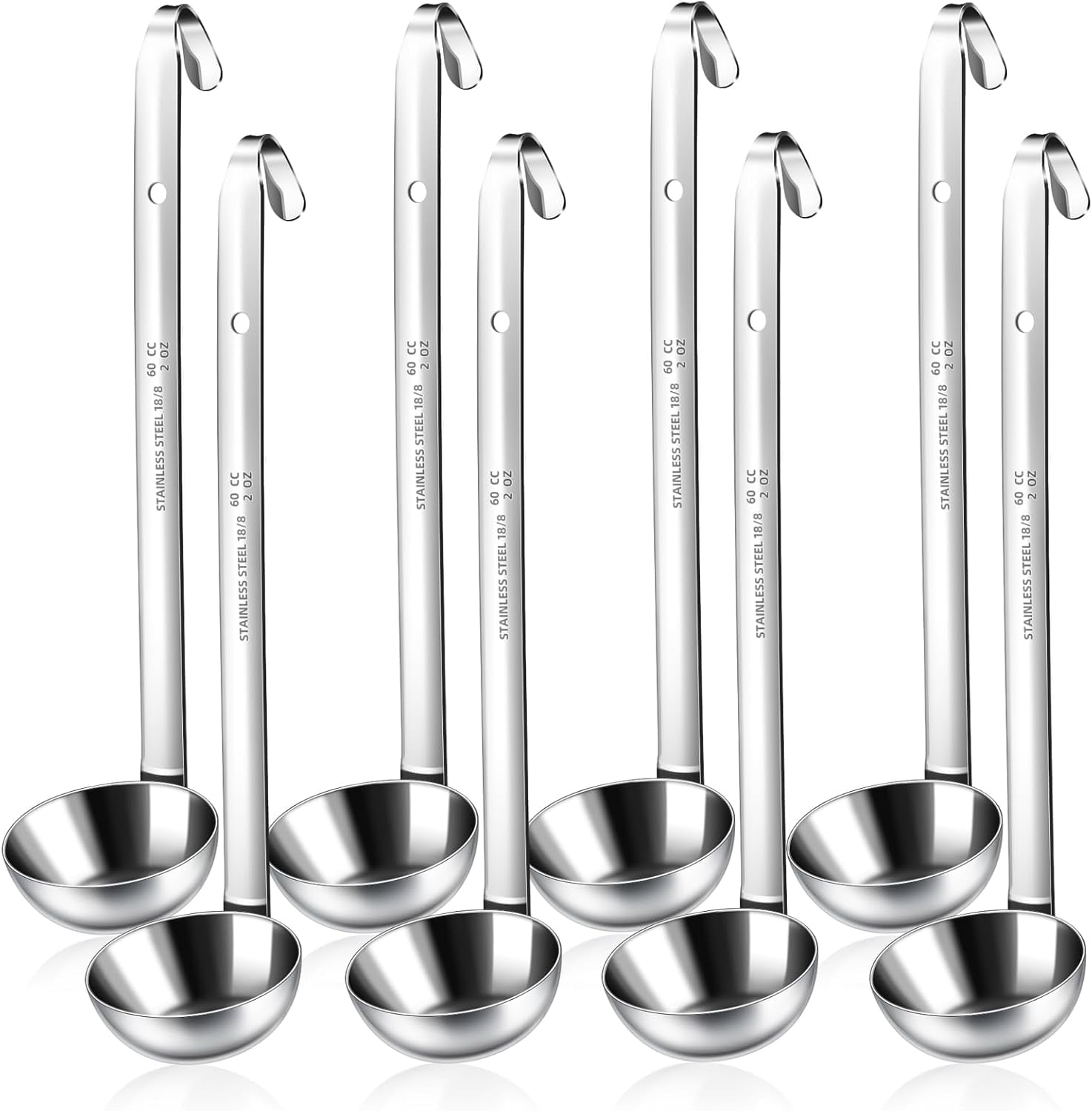 8pcs Stainless Steel Ladle 2 Oz Soup Ladle 10" long Spoon Heavy-Duty ...