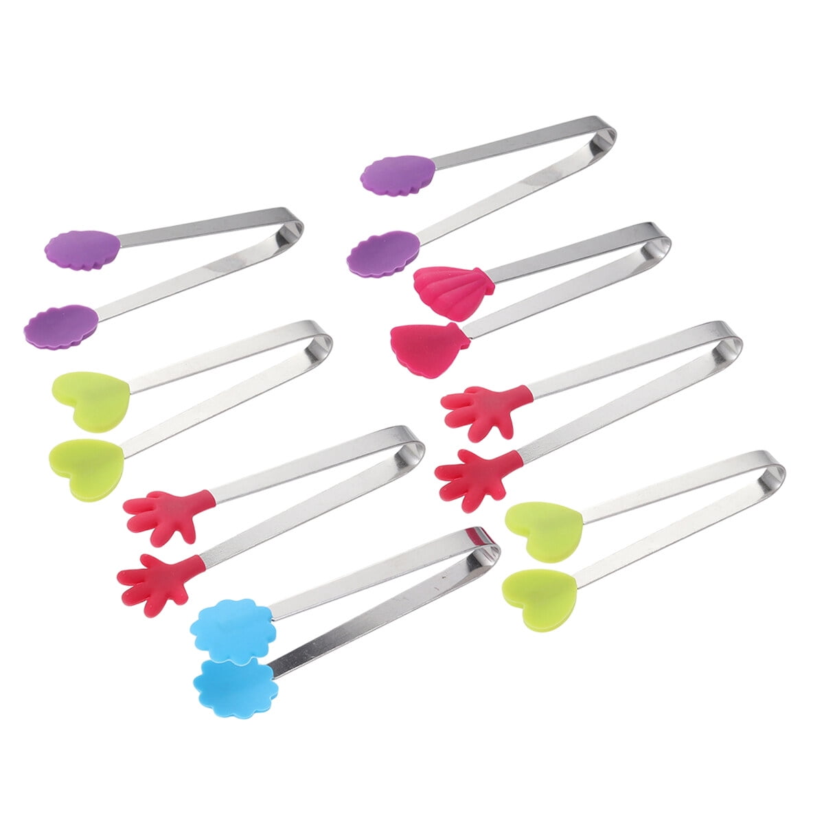 8pcs Stainless Steel Mini Food Serving Tong Silicone Ice Tongs Cube ...