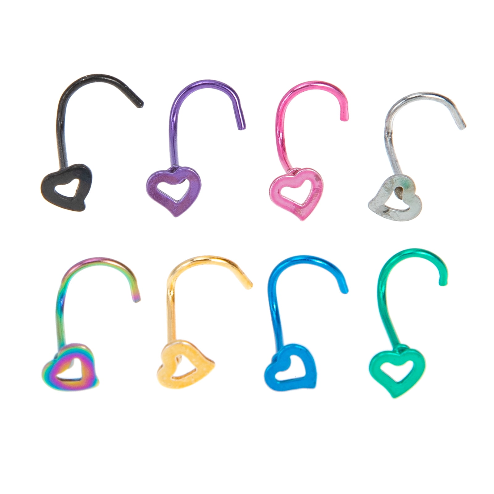 8pcs Stainless Steel Nose Stud Ring Heart L Shaped Nose Rings Studs ...