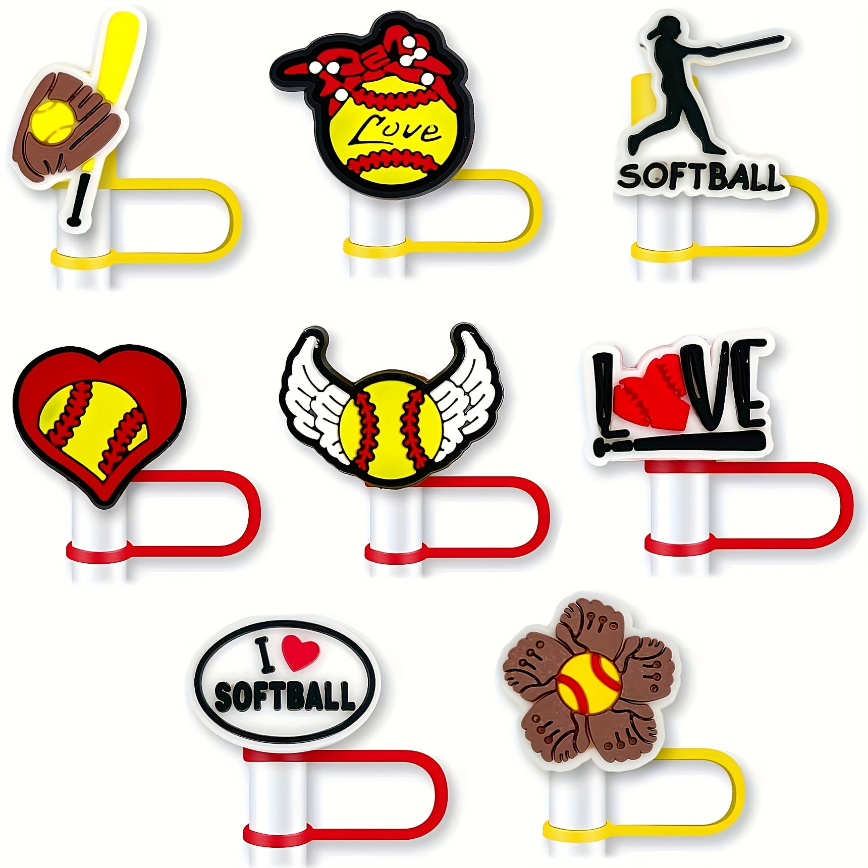 8pcs Straw Tips Cover, Reusable Straw Toppers, Softball Straw Cover For ...
