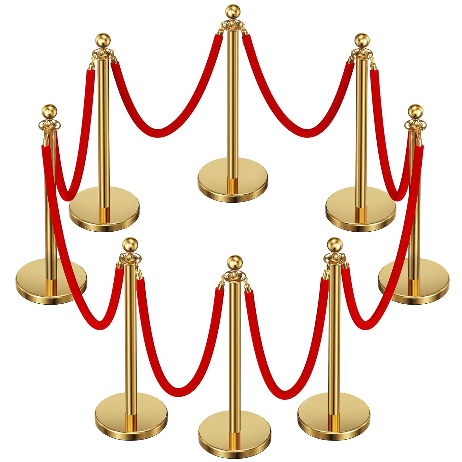 8pcs Sturdy Gold Stanchion Posts and 8pcs High Quality Red Carpet ...