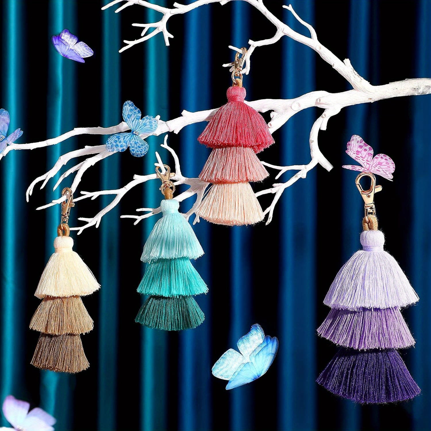 8pcs Stylish Boho Gradient Tassel Keychain - Decorative Key Ring for ...