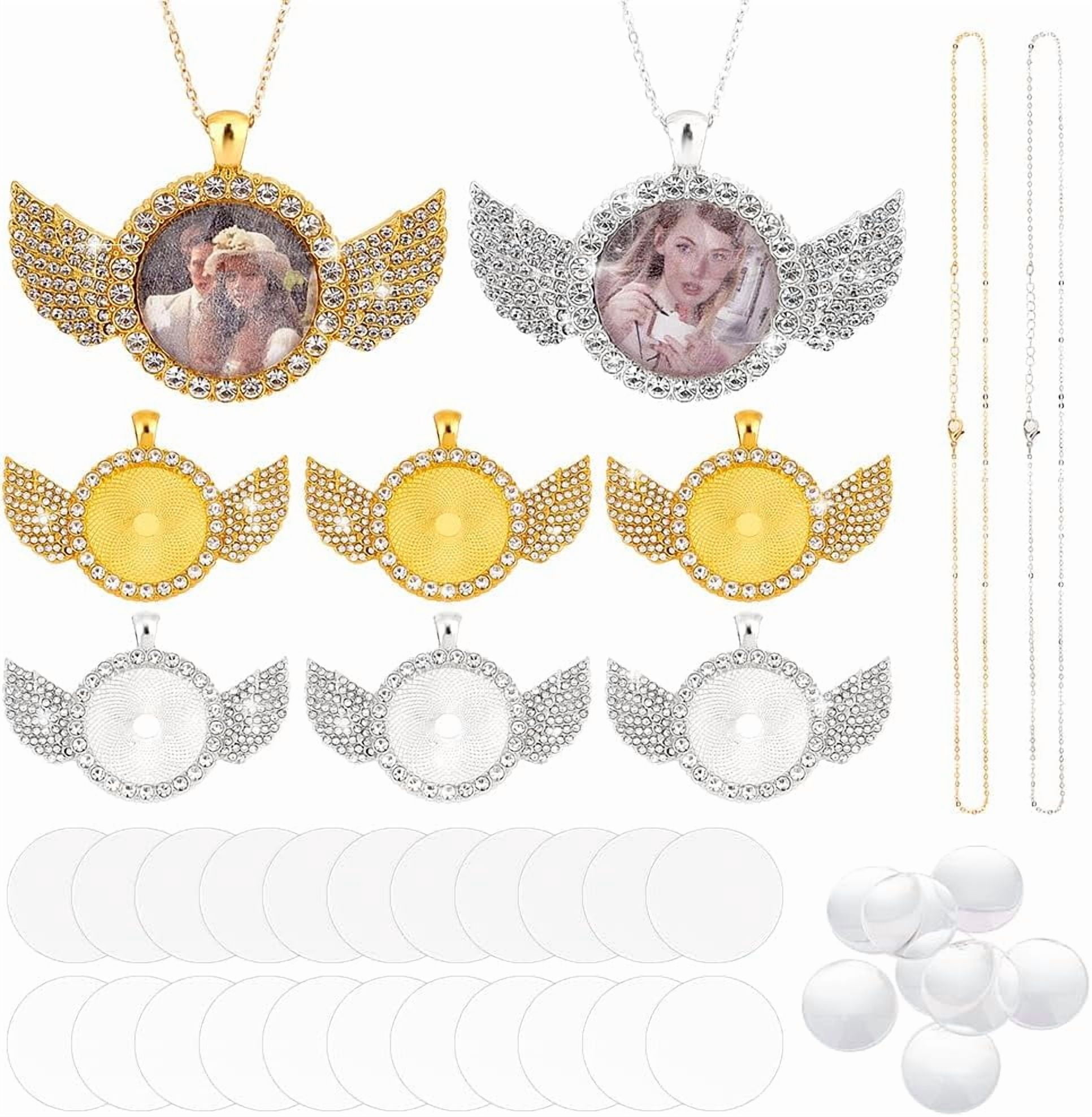 8pcs Sublimation Rhinestone Necklace Blank Angel Wing Bezel Pendant ...