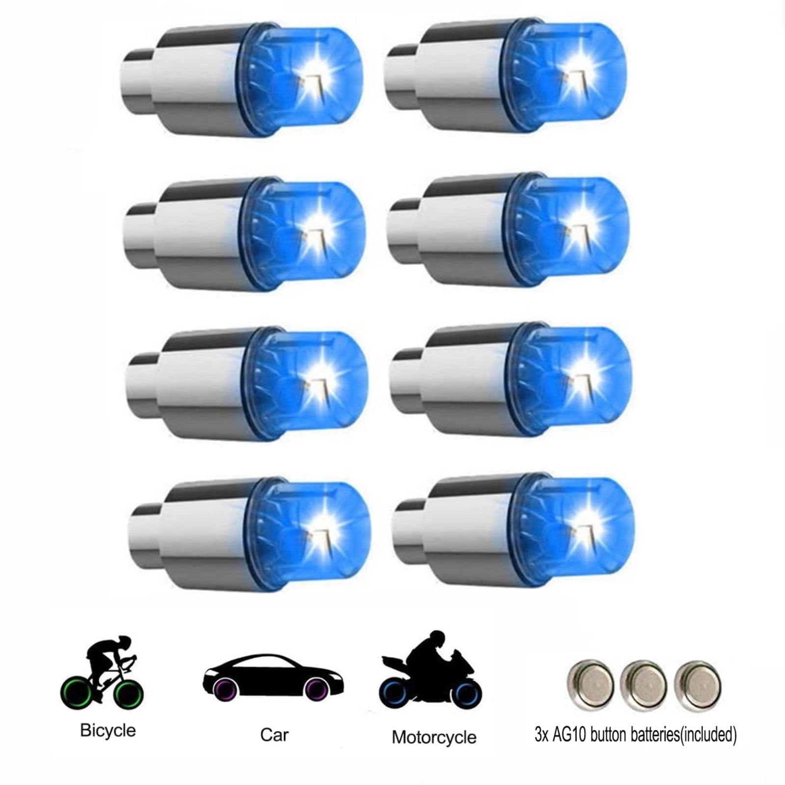 8pcs Tire Valve Stem Caps Tire Caps LED Wheel Tire Blue Neon Light Car ...
