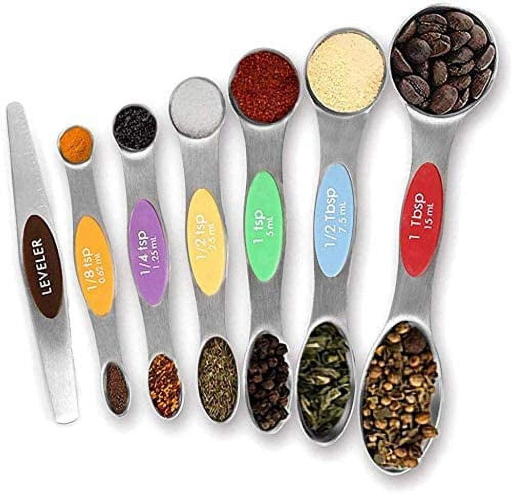 8pcs Trendy Magnetic Stainless Steel Metal Measuring Spoons Set, Dual ...