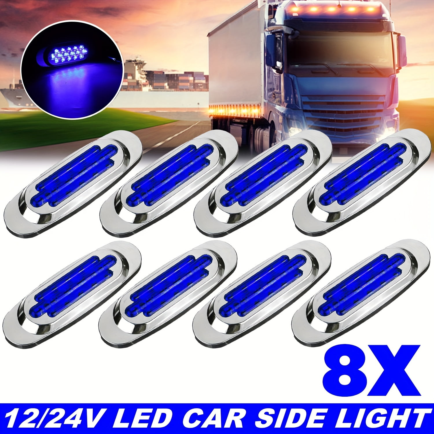 8pcs Ultra-Bright 16LED Car Side Marker Lights (12-24V) - Amber/White ...