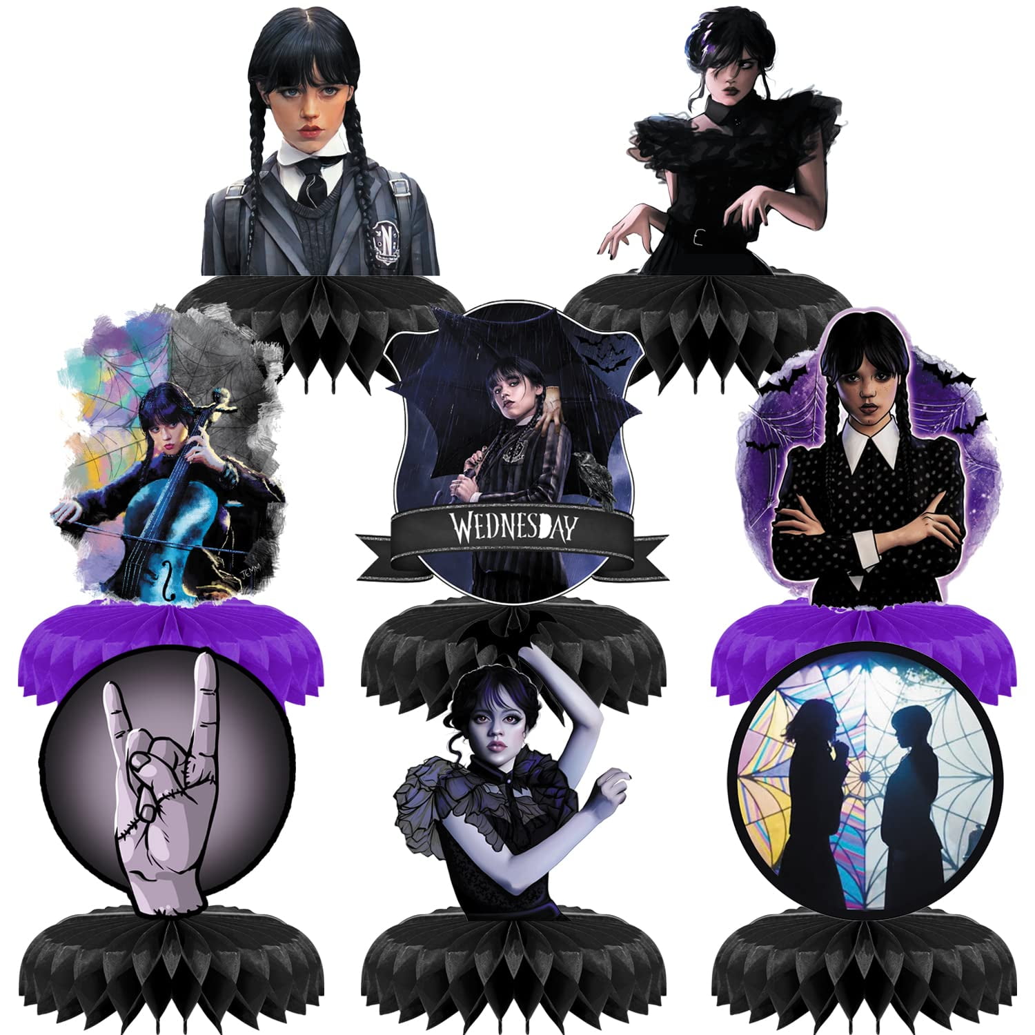 8pcs Wednes Addams Party Honeycomb Centerpiece Table Decorations，3D ...