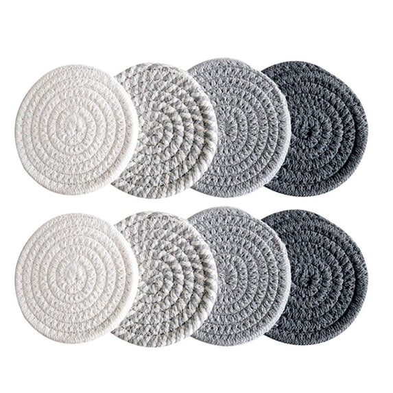 8pcs Woven Drink Coasters Set 4.3" Cotton Rope Woving Coaster Heat ...