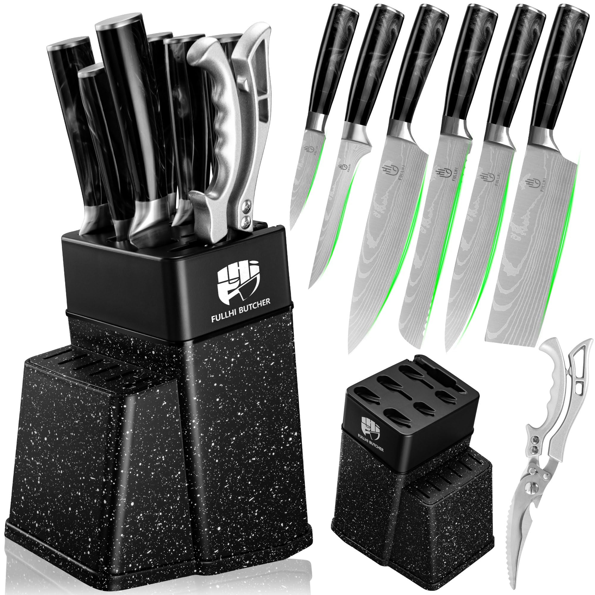 8pcs block Knife Set,chef's Knves Set with Block and Sharpener, Kitchen ...