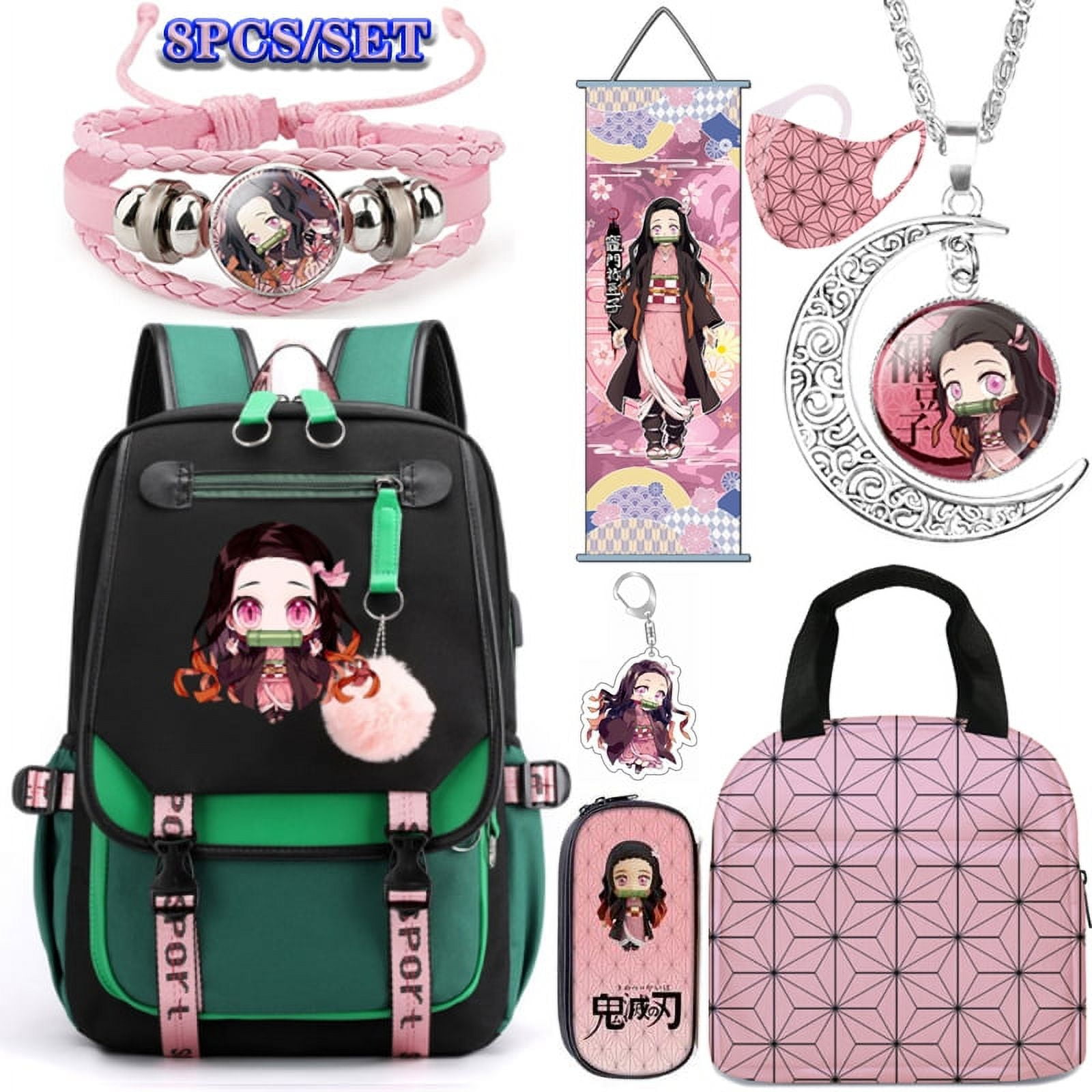 8pcs/set Anime demon slayer Nezuko Backpack, latpop bag - Walmart.com