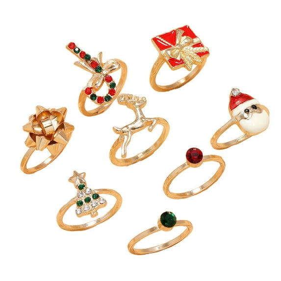 8pcs/set Christmas Santa Rings for Women Fashion Cute Gold Color Finger ...