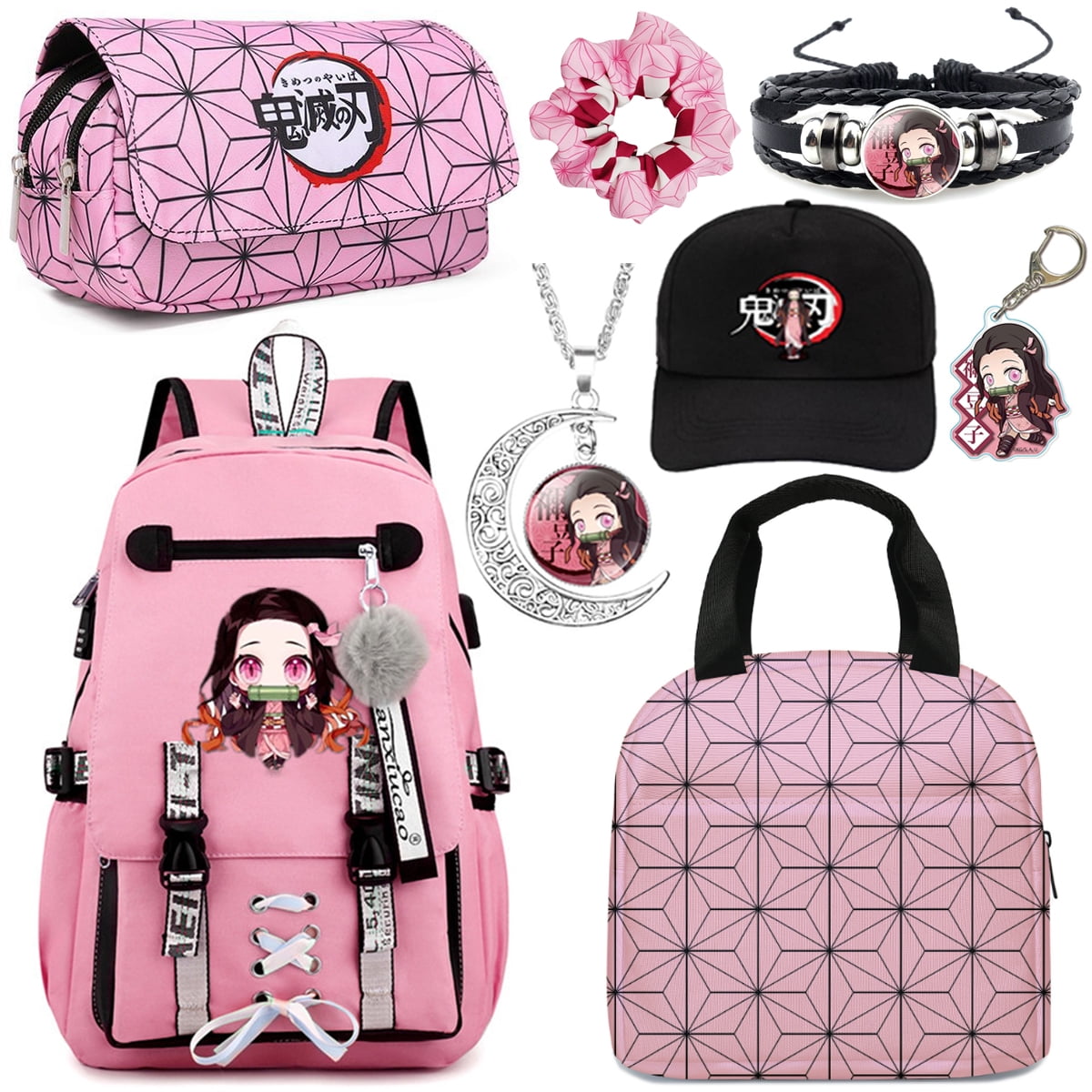 8pcs/set Demon Slayer Nezuko School Bag, Usb Port Backpack - Walmart.com
