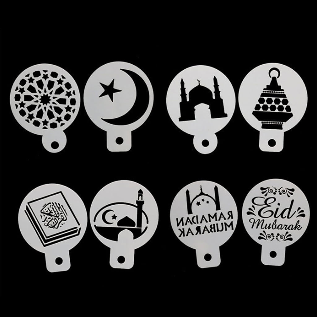8pcs/set Eid Coffee Flower Stencils Cake Mold Decorating - Walmart.com