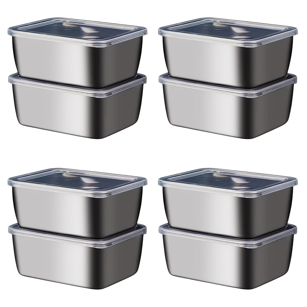8pcs stainless steel food storage containers, stackable, with airtight ...