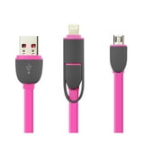 8pin And Micro Usb Flat Cable 3.2ft 2-in-1 Usb Data In Hot Pink ...