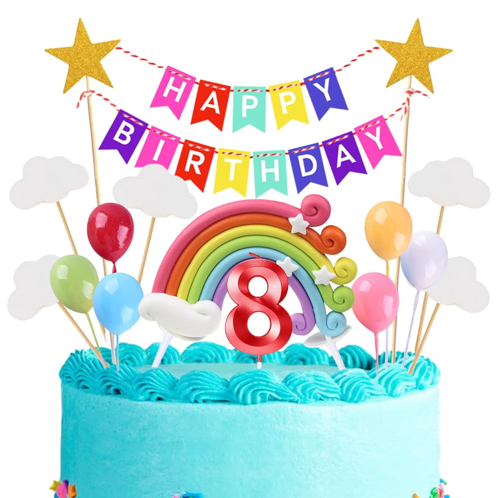 8th Birthday CakeTRDN Topper Happy Birthday Banner Topper Red Number 8 ...