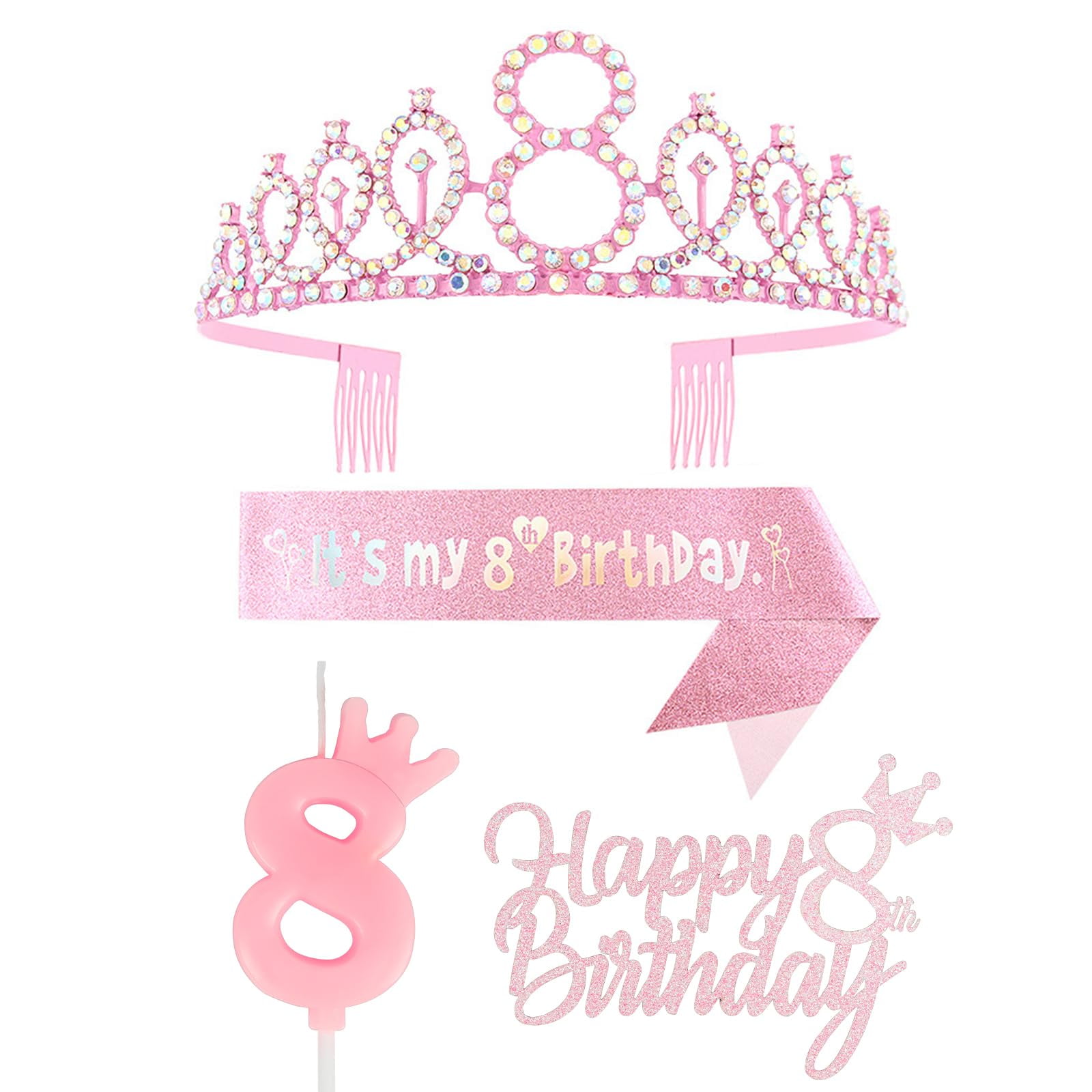 8th Birthday Decorations for Girl, Including 8th Birthday Crown/Tiara ...