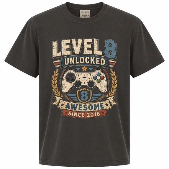 8th Birthday Gamer Shirt for Boys Level 8 Unlocked Vintage Gaming ...
