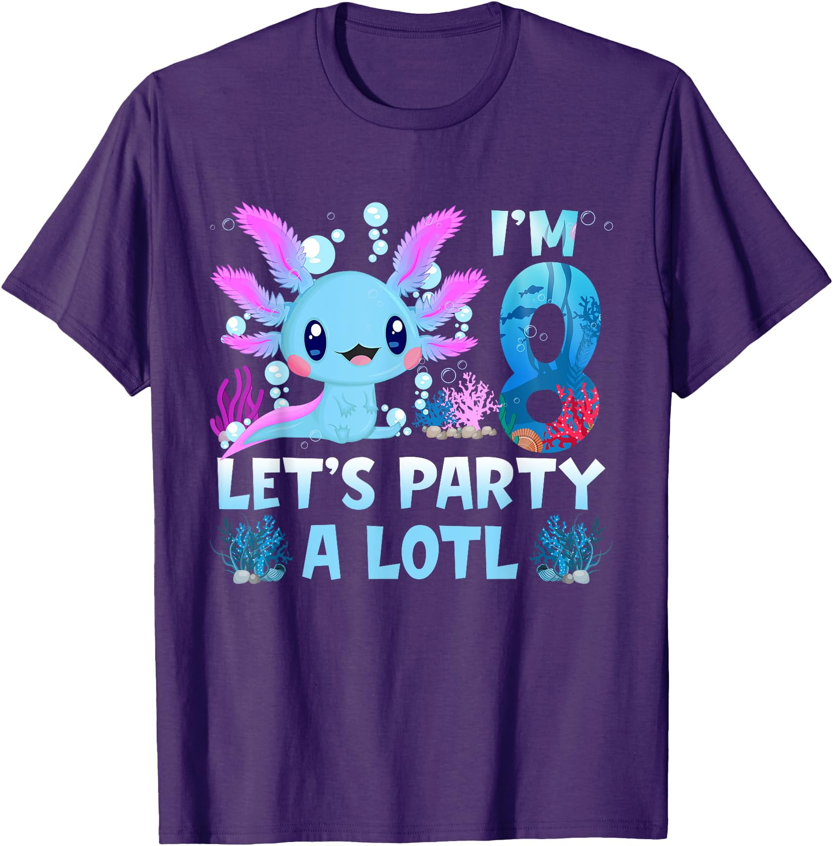 8th Birthday Party Cute Axolotl Lovers Softstyle Unisex T-Shirt,Purple ...