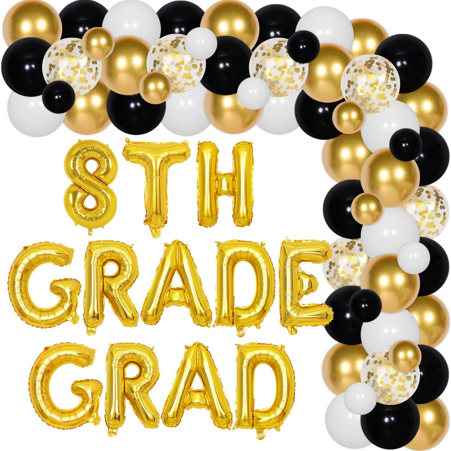 8th Grade Graduation Decorations STF9 Gold and Black Balloon Arch ...