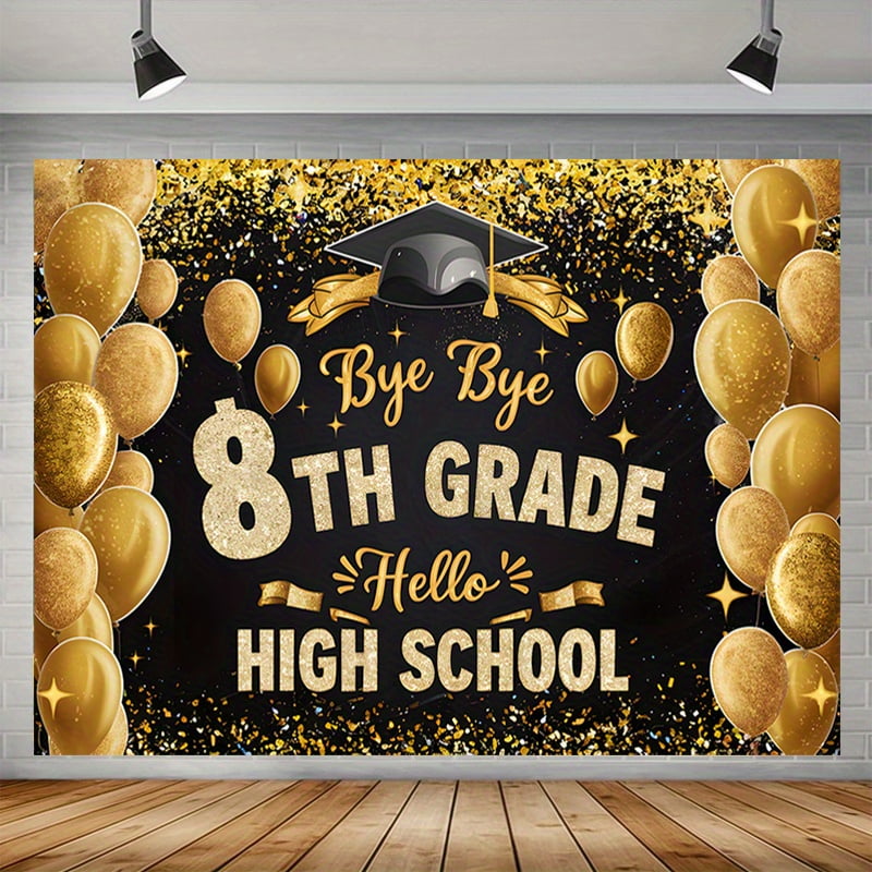 8th Grade Graduation Party Banner | Multi-Color Polyester Backdrop with ...