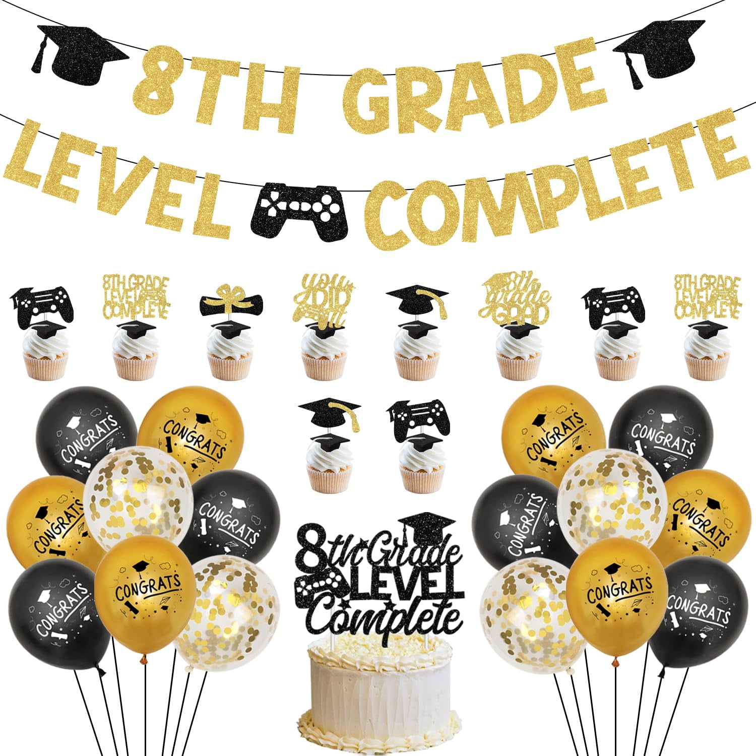 8th Grade Level Complete Decoration Class of 2024 - Gold Glitter 8th ...