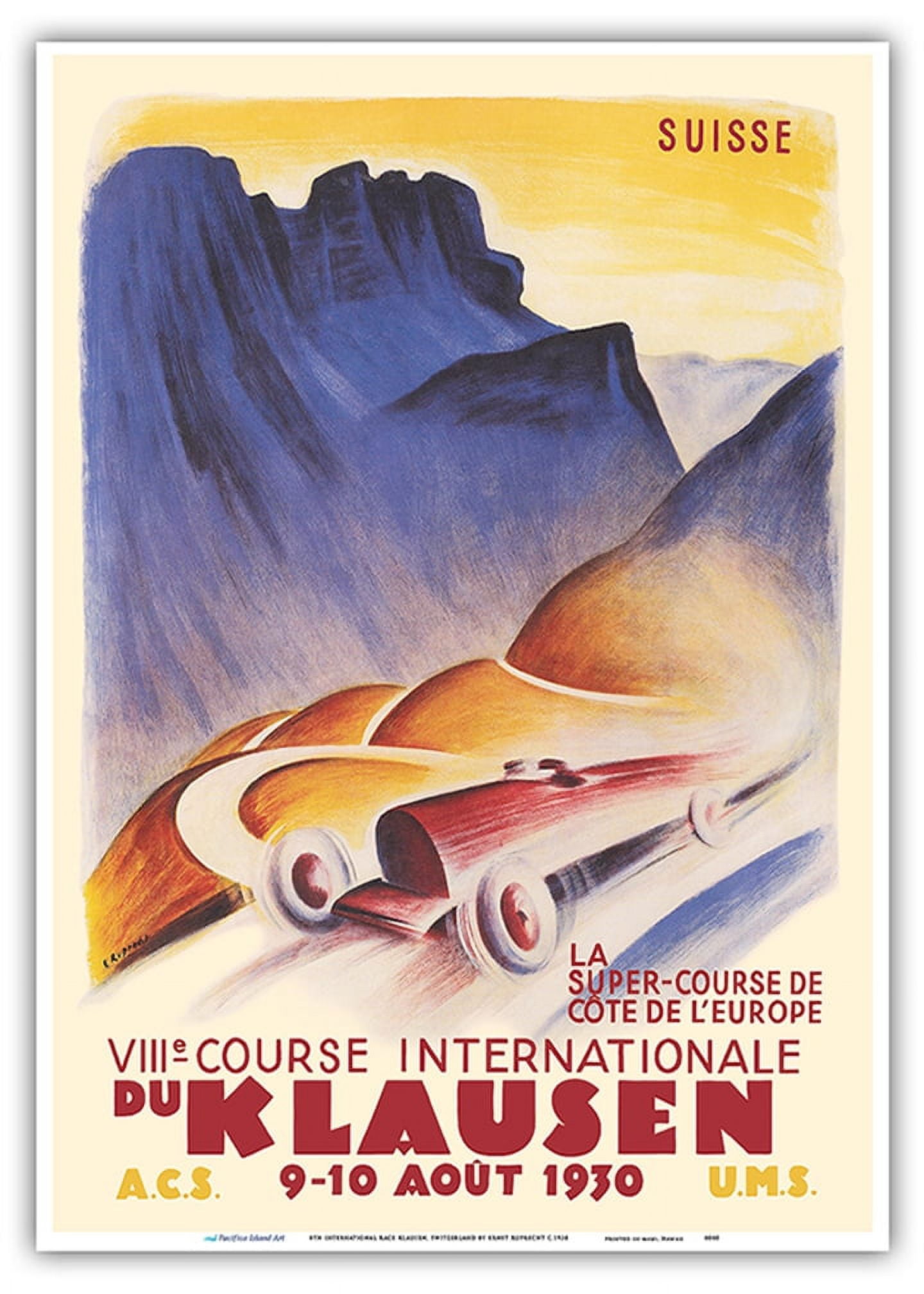 8th International Race Klausen Switzerland - Vintage Car Racing Poster by Ernst Ruprecht c.1930 ...