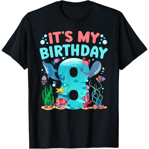 8th Ocean Birthday Party 8 Year Old Sea Animals T-Shirt- Classic Beach ...