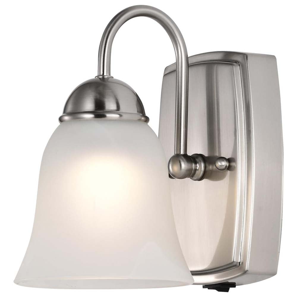 8w LED Vanity Fixture 3000K Brushed Nickel w/ Alabaster Glass w/ Switch ...