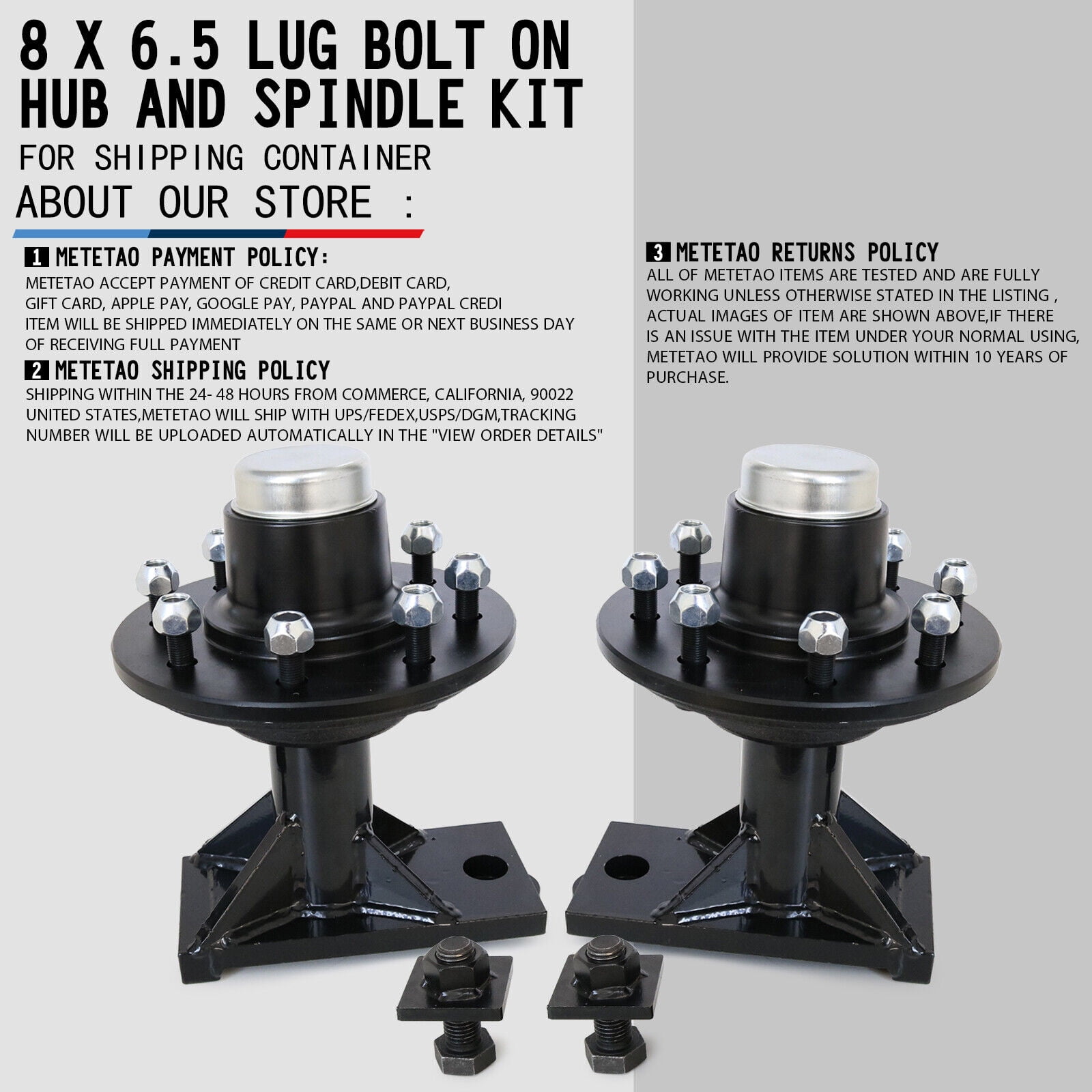 8x 6.5 Lug Superior Shipping Container Wheels, Bolt-on Spindle Kit ...