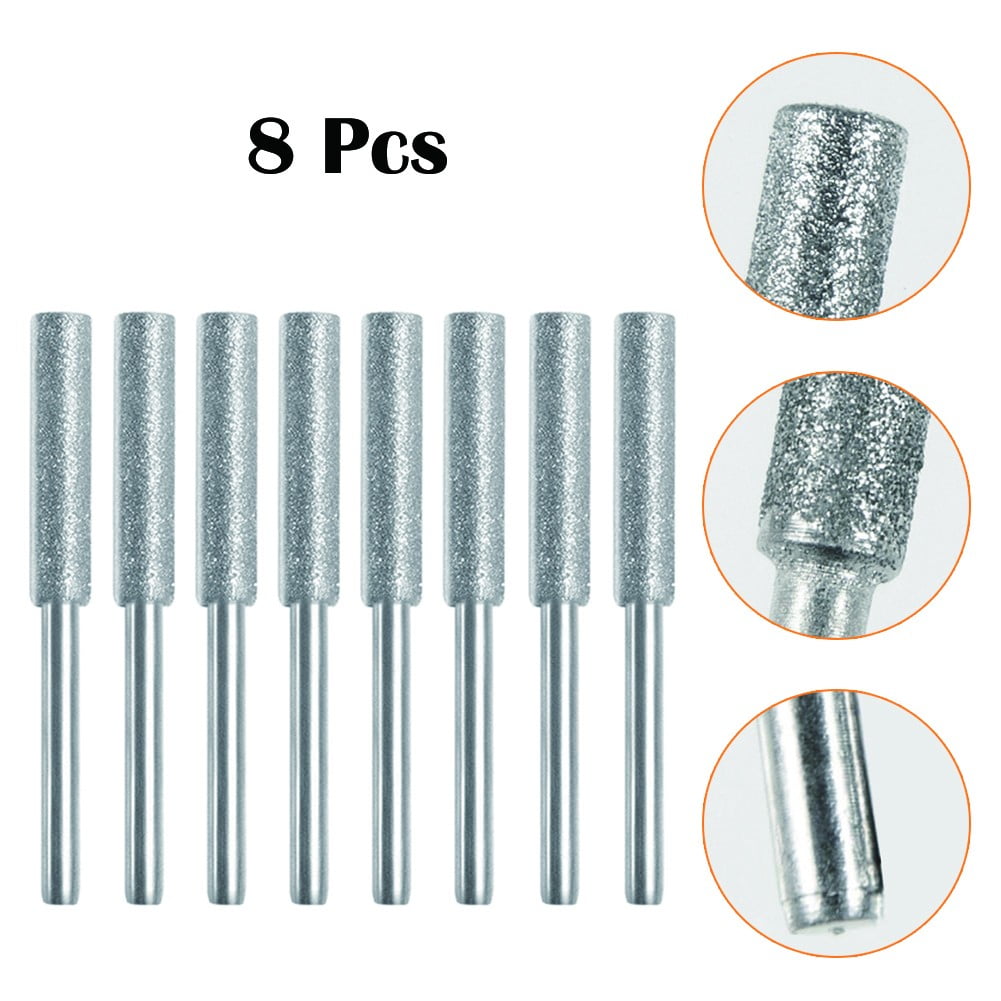 8x Diamond Coat Cylindrical Burr 4mm Chainsaw Sharpener Stone File ...