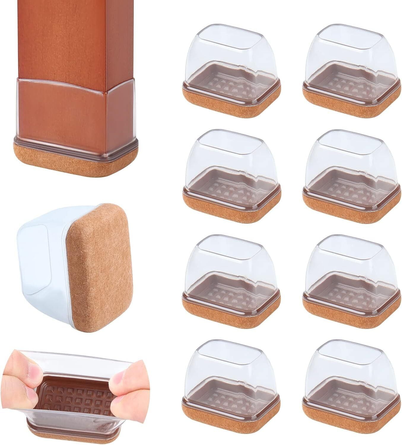 8x Rectangle Silicone Chair Leg Floor Protectors Clear Table Feet Caps ...