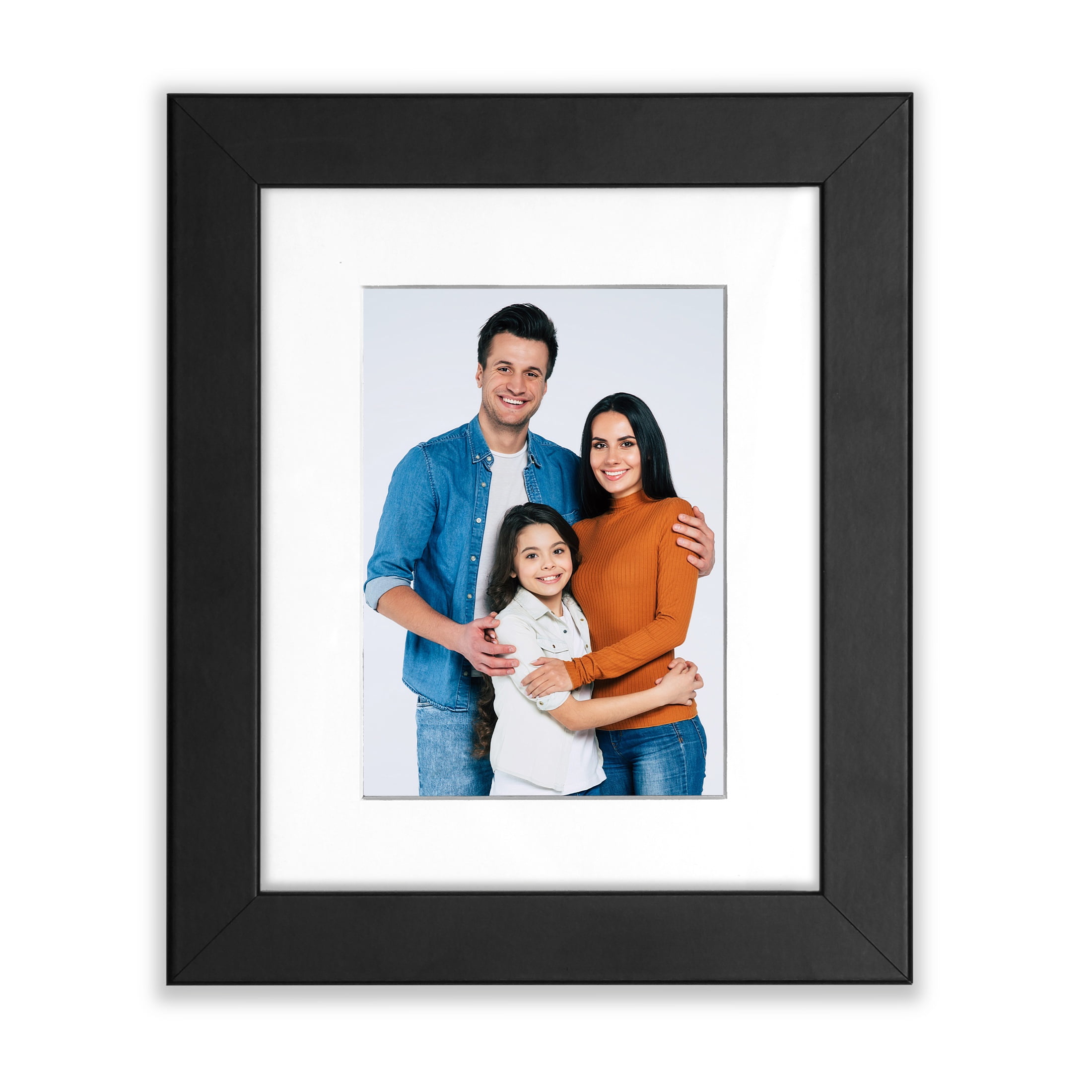 8x10 1.25" Black Wood Picture Frame, Displays 5x7 Photo with White Mat ...