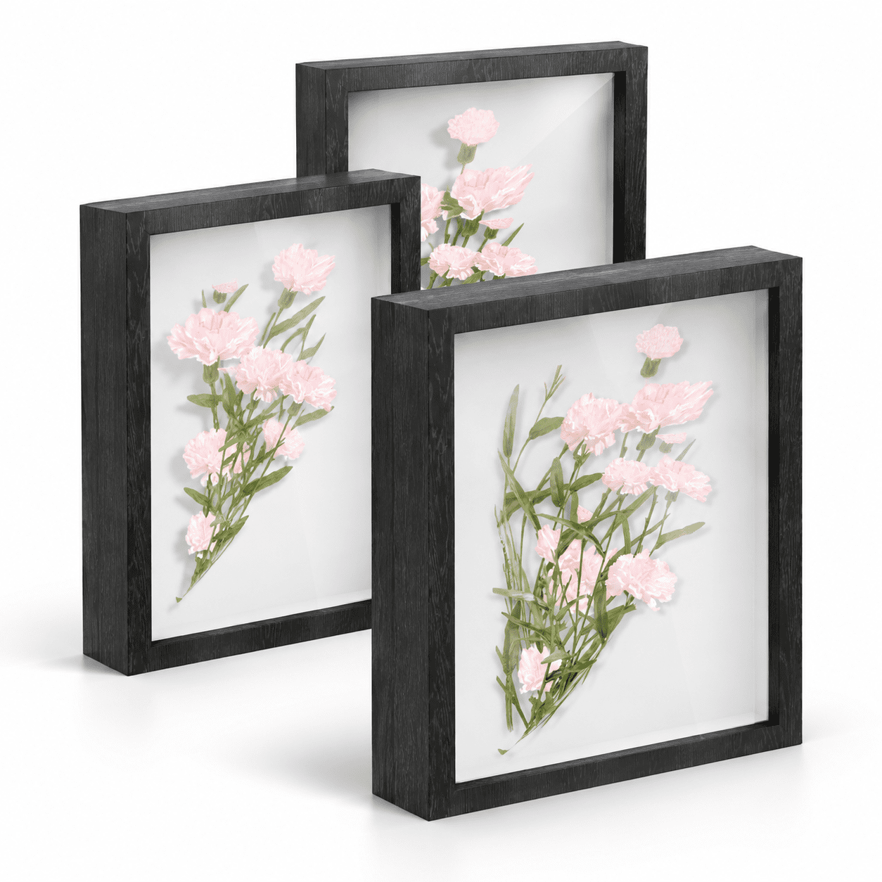 8x10-3pcs-black Wood Deep Shadow Box Frame 3 Pack with Tempered Glass ...