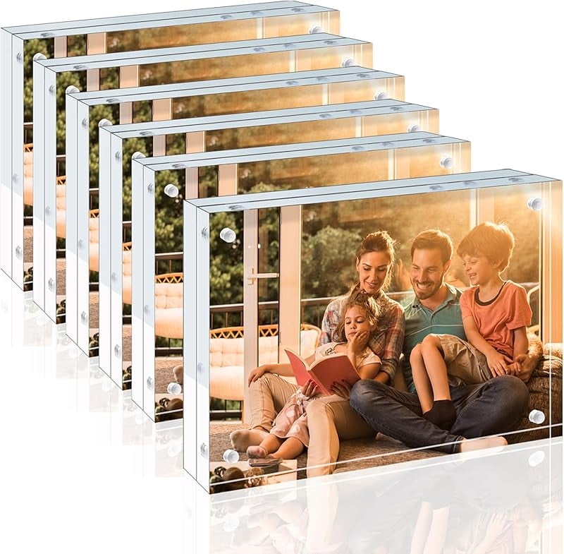 8x10 Acrylic Frames 6 Pack, 20mm Thicker Frameless Clear Picture Frames ...