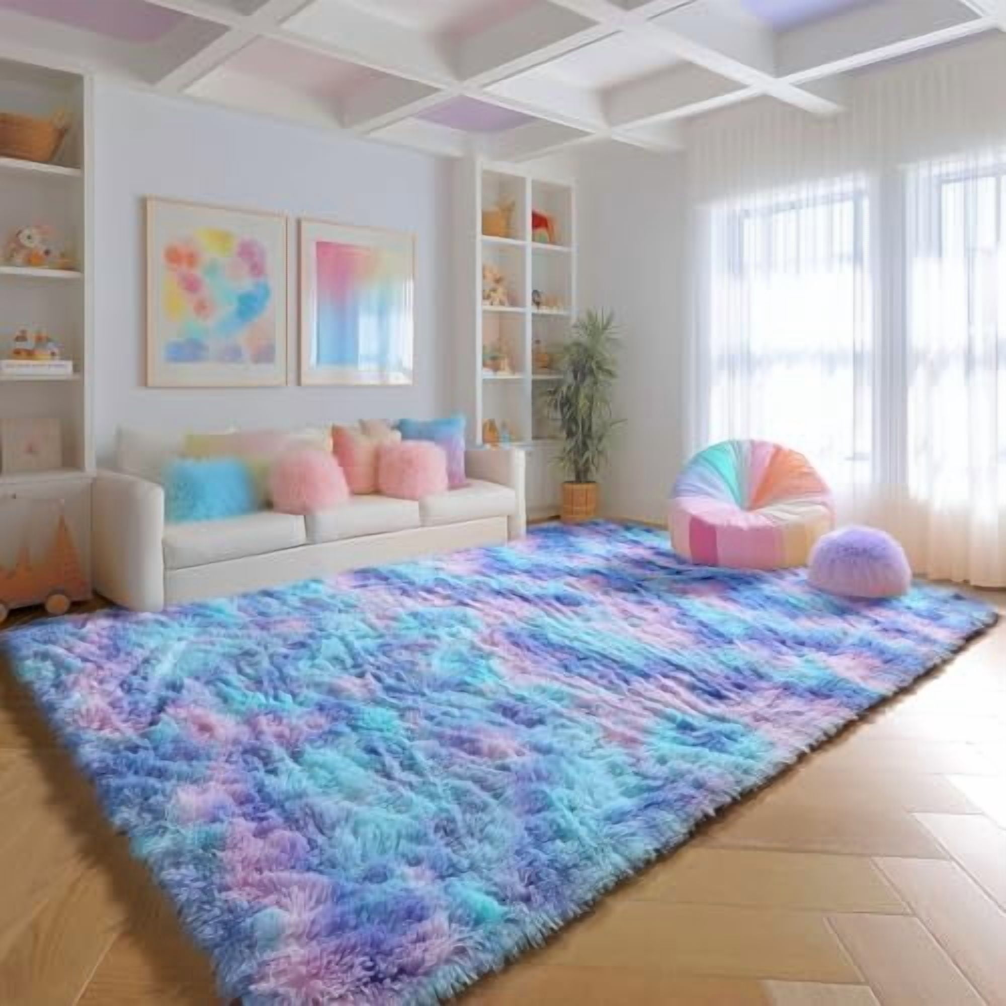 8x10 Area Rug, Cute Kawaii Purple Rainbow Rug for Girls Bedroom, Soft ...