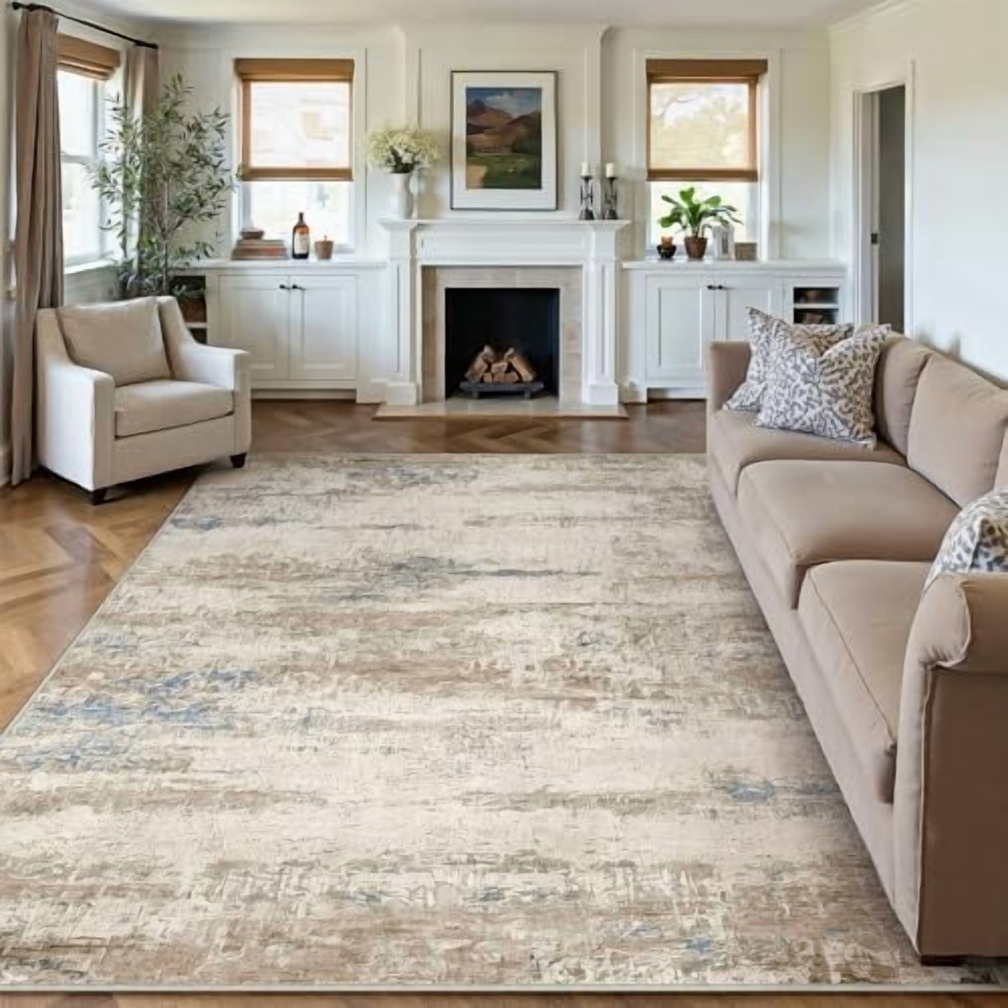 8x10 Area Rug Living Room Bedroom Carpet Washable Abstract Neutral ...