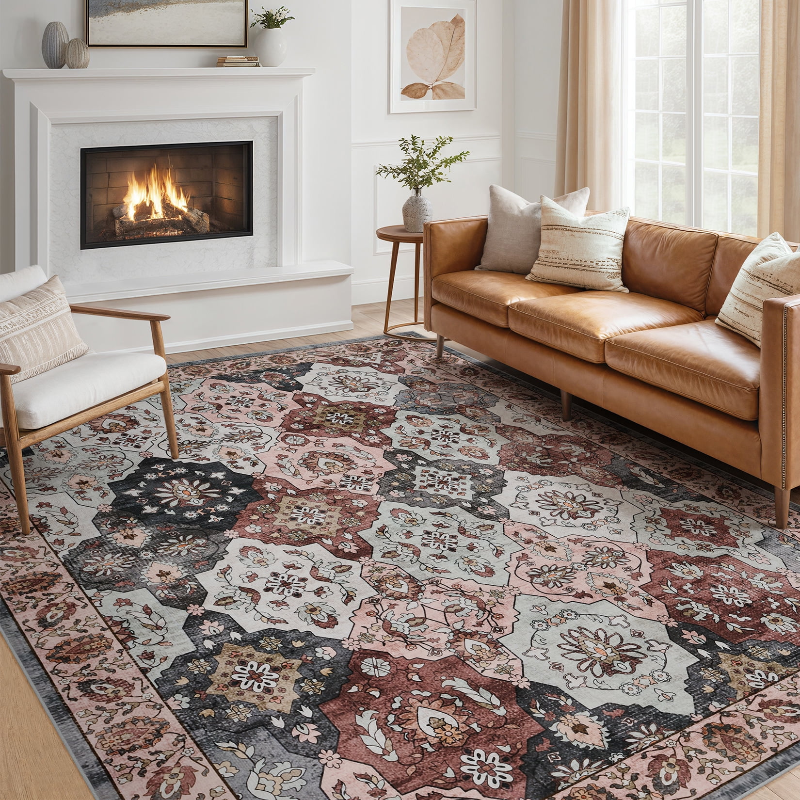 8x10 Area Rug Living Room Rugs - Washable Boho Rug Vintage Oriental ...