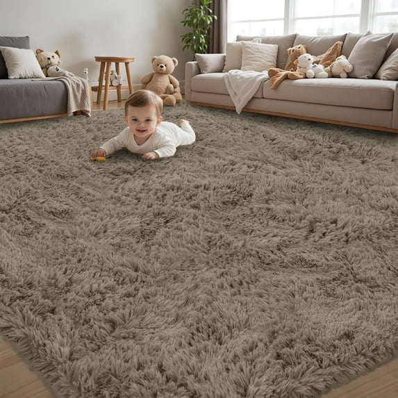 8x10 Area Rug for Living Room:Ultra Soft Fluffy Shag Beige Rugs,Large ...