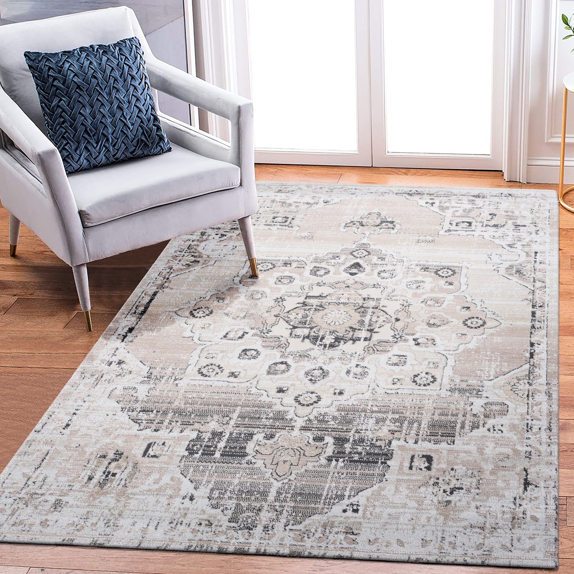 8x10 Area Rug Loom & Collection Cream/beige Medallion. Non-shedding ...
