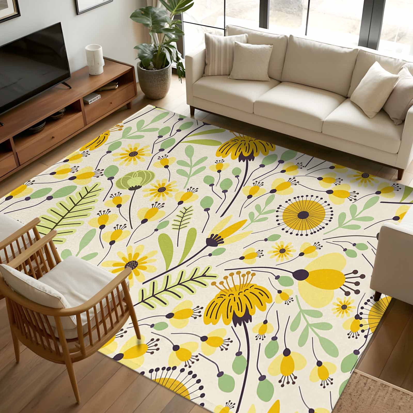 8x10 Area Rugs, Abstract Botanical Non-Skid Rubber Backing Large ...