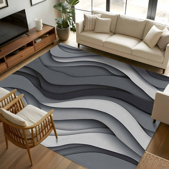 8x10 Area Rugs Black Grey Ombre Non-Skid Rubber Backing Large Rectangle ...