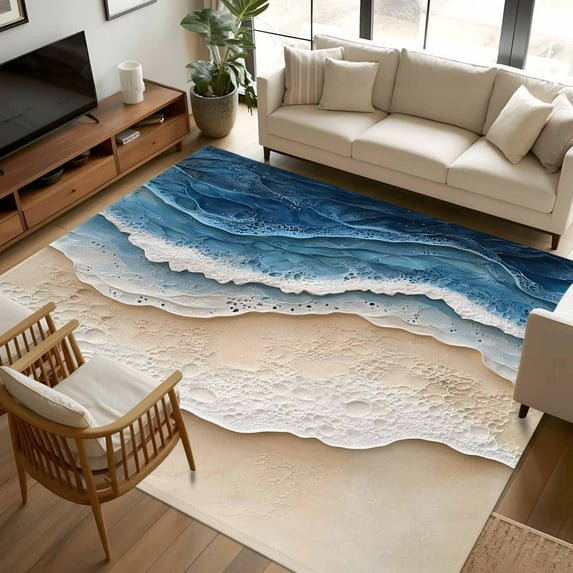 8x10 Area Rugs Blue Beach Coastal Non-Skid Rubber Backing Large ...